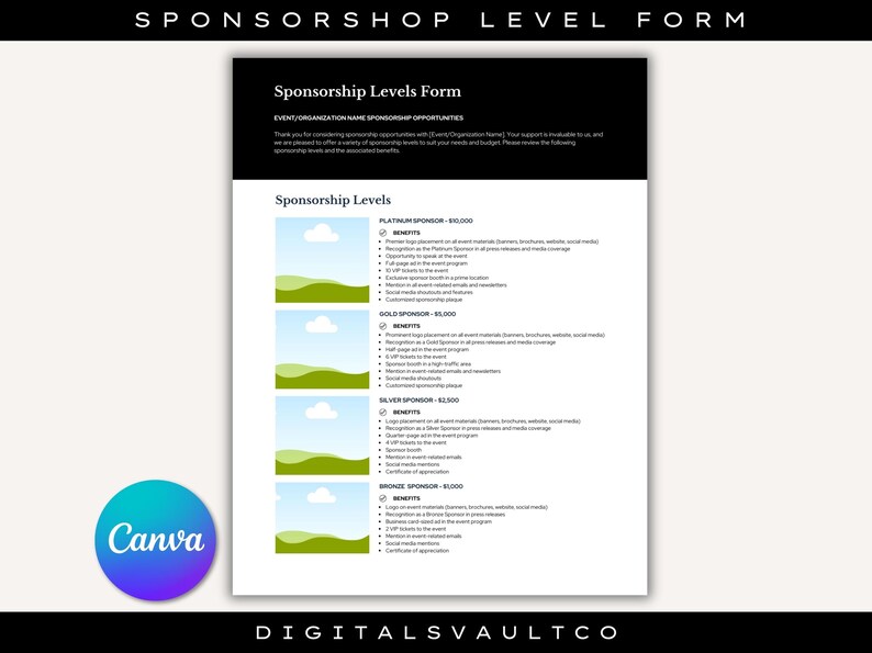 Sponsorship Levels Form Template | Customizable Event Sponsor Pricing ...