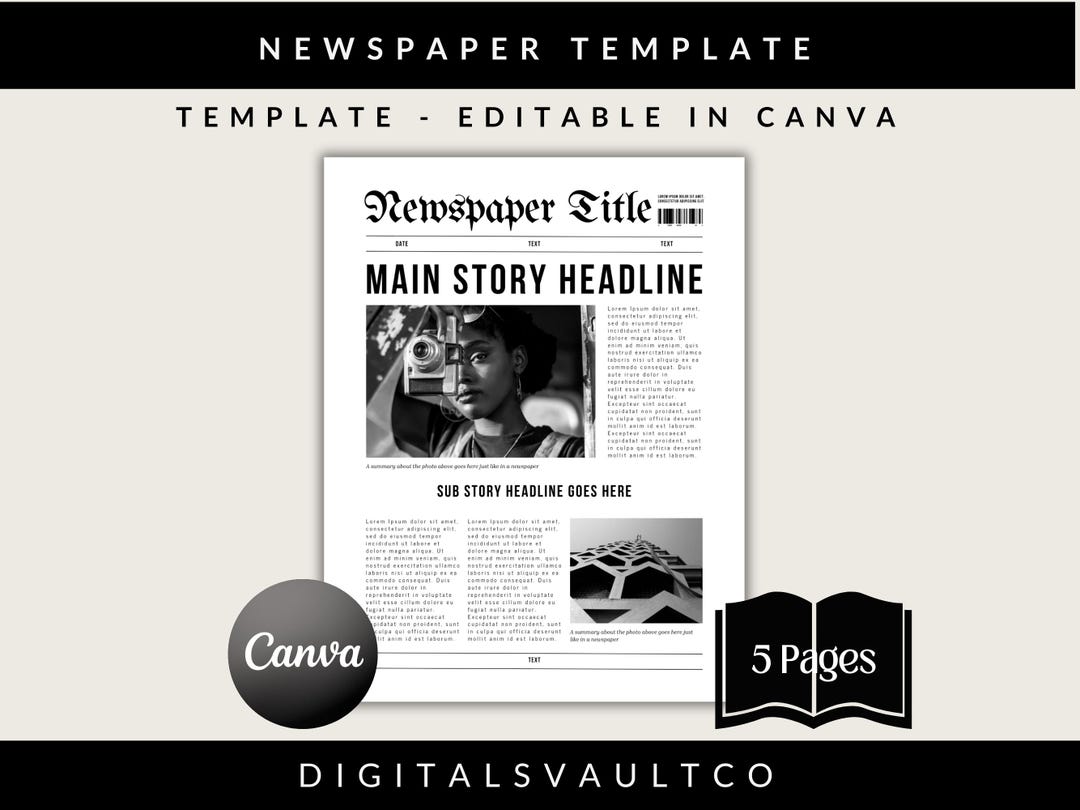 Newspaper Template Editable in Canva | Vintage Newspaper Designs for ...