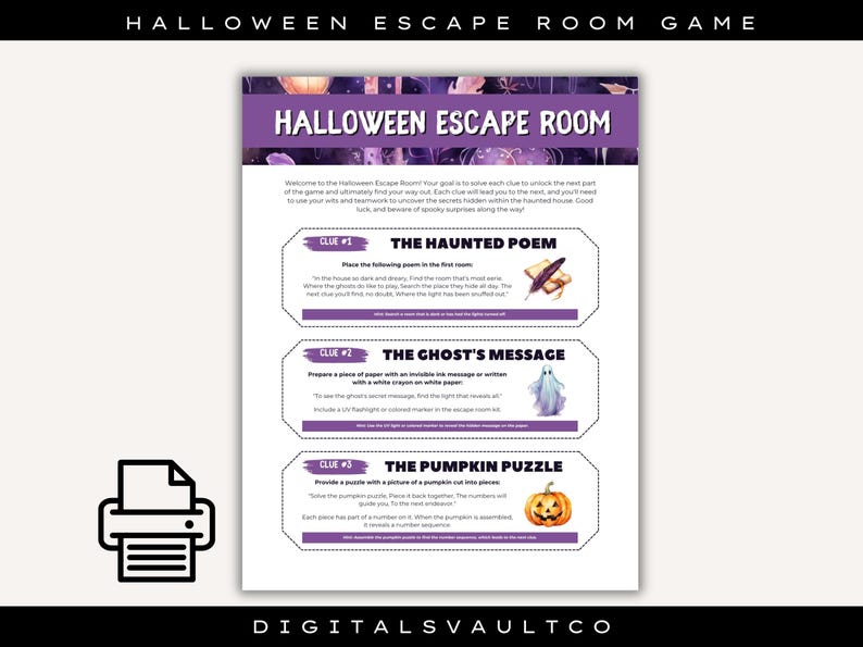 Halloween Escape Room Game PDF Printable Spooky Mystery Puzzle Game ...