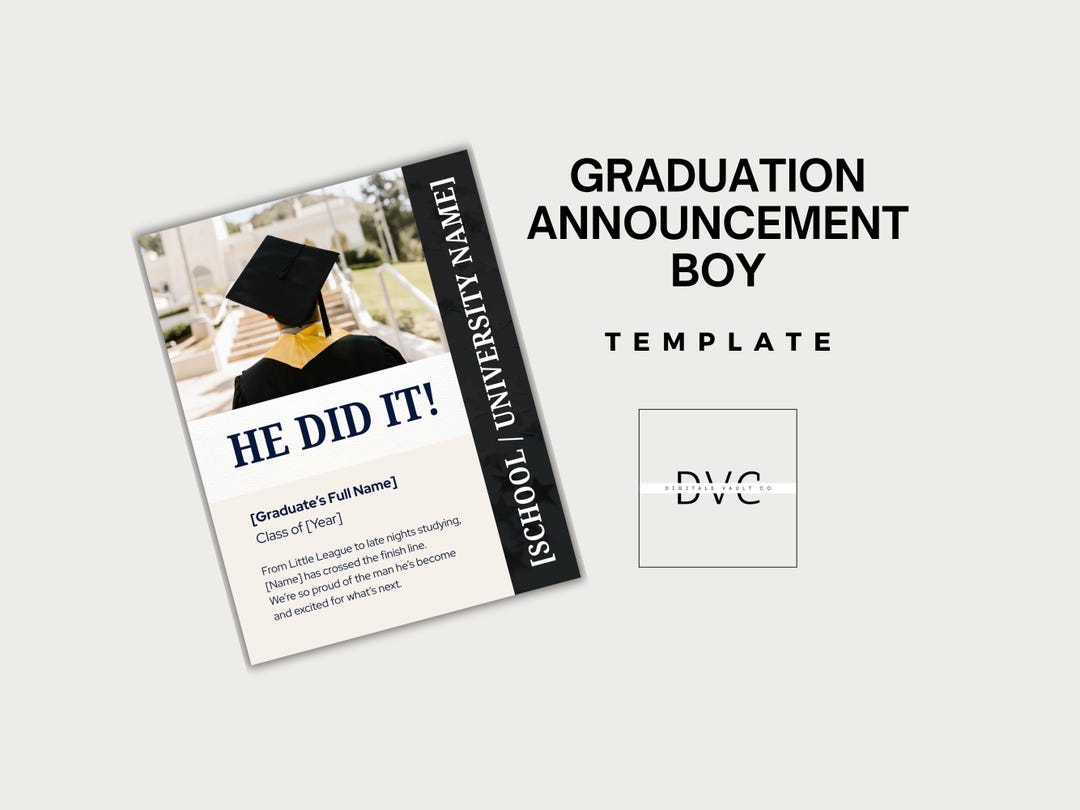 Graduation Announcement Template for Boy Modern Graduation Card for Son ...