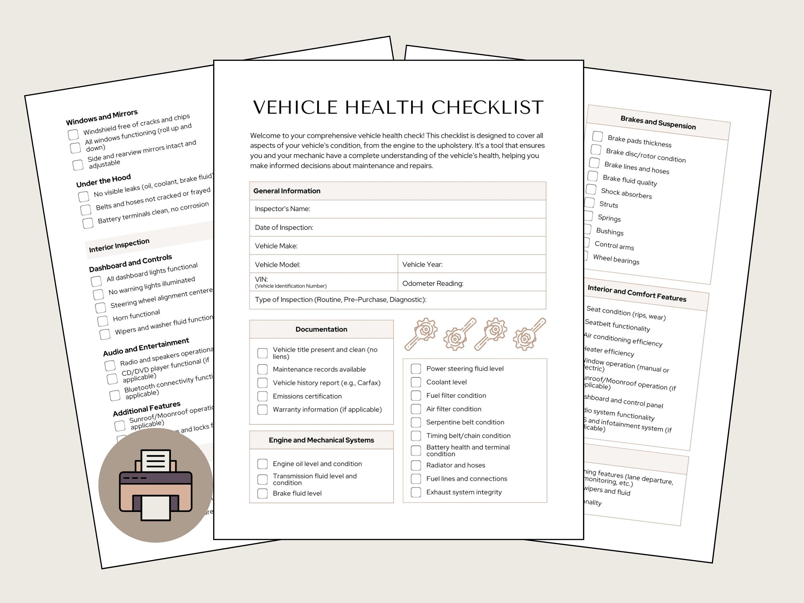 Cars Checklists Minimalist PDF Printable | Vehicle Inspection ...