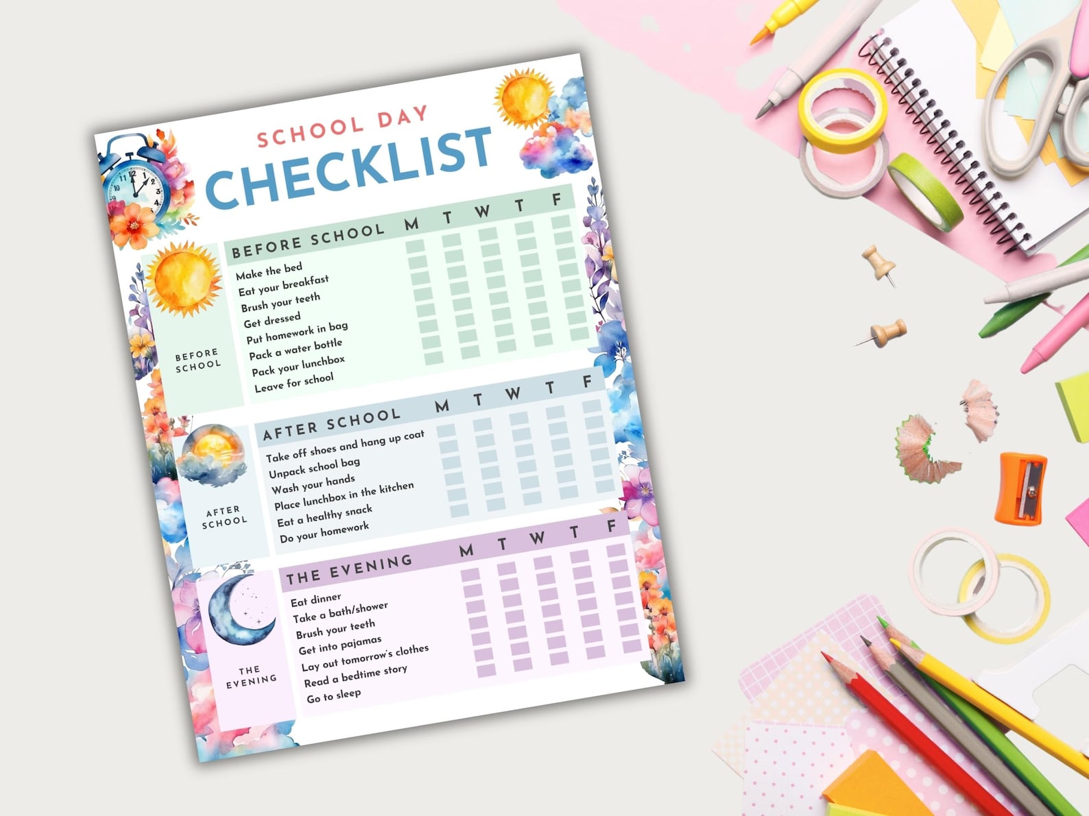 Kids School Day Checklist: Visual Routine Chart (printable PDF) - Etsy