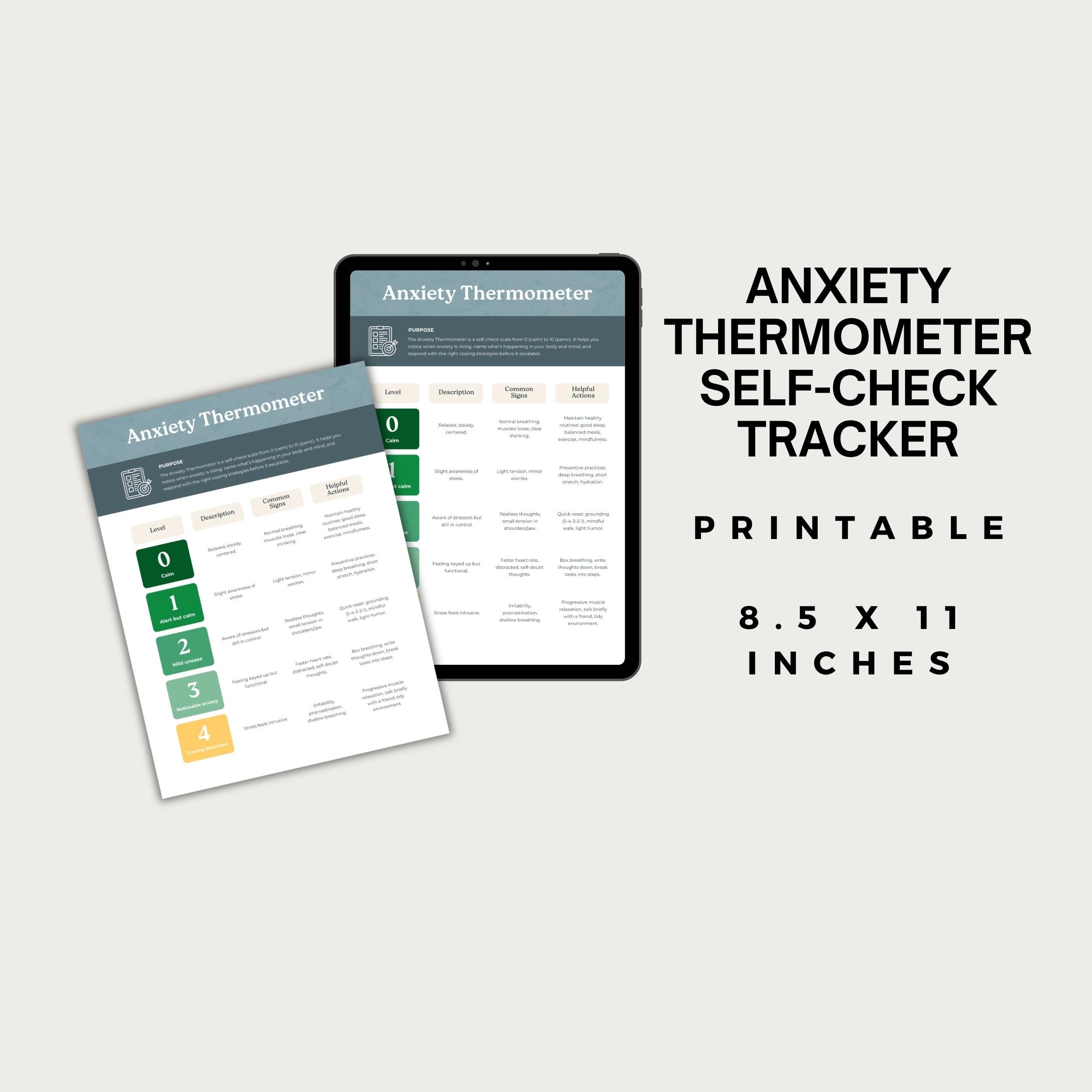 Anxiety Thermometer Self Check Scale Printable, Emotional Regulation ...