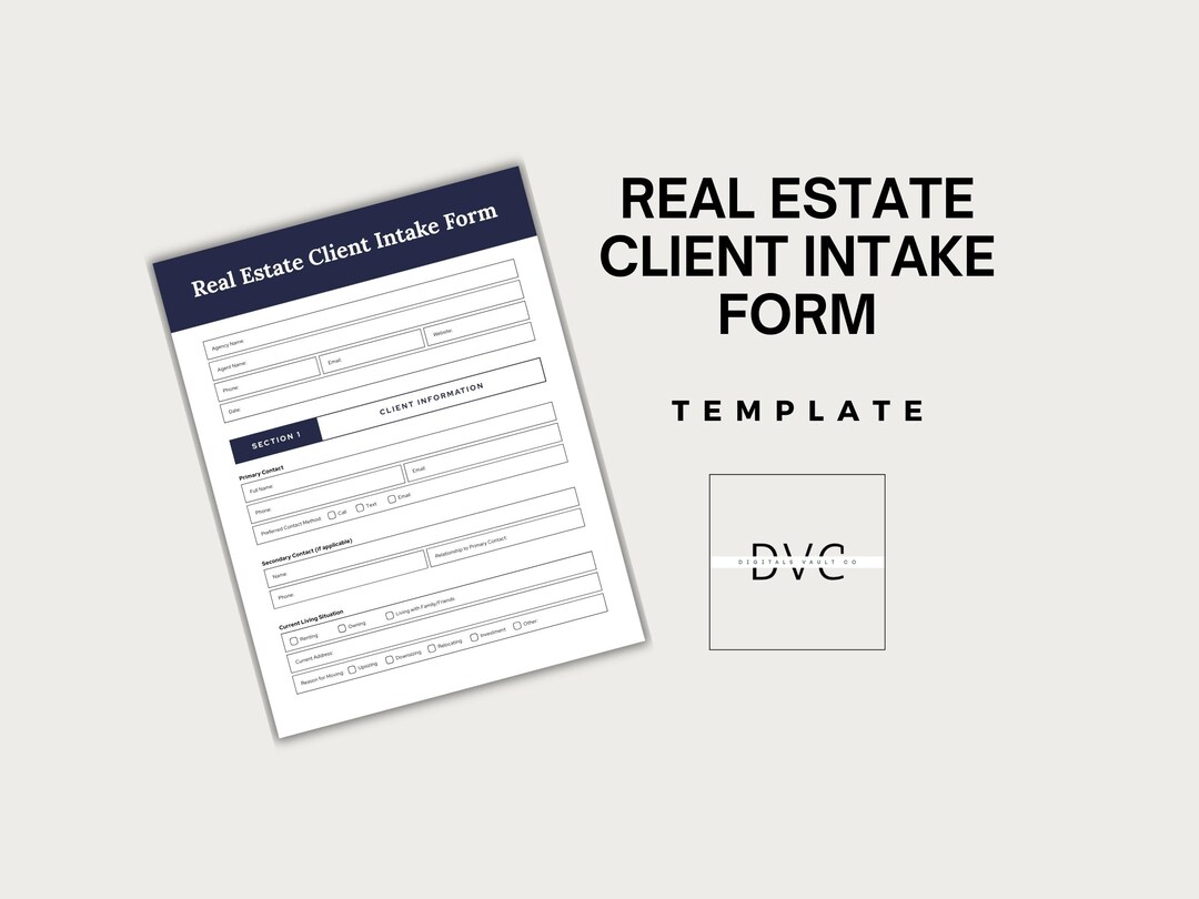 Real Estate Client Intake Form Template Buyer and Seller Information ...