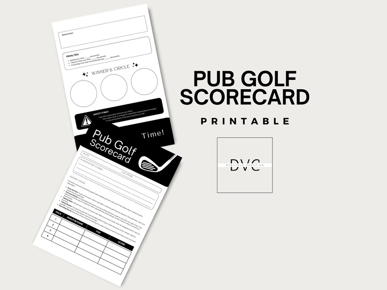 Pub Golf Scorecard Printable | Minimalist Drinking Game Scorecard and ...