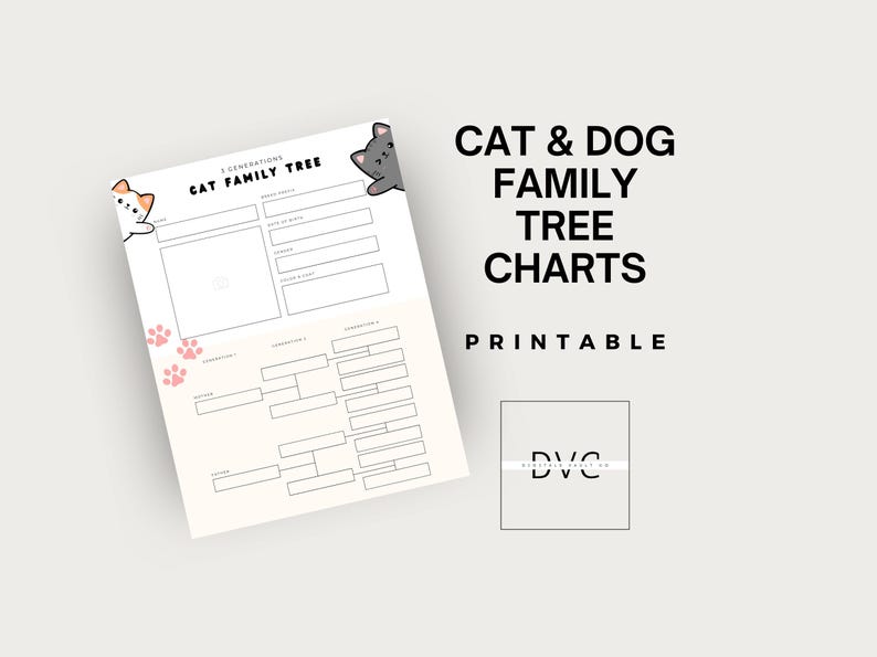 Pet Family Tree Chart PDF Printable Cute Pet Ancestry and Lineage ...