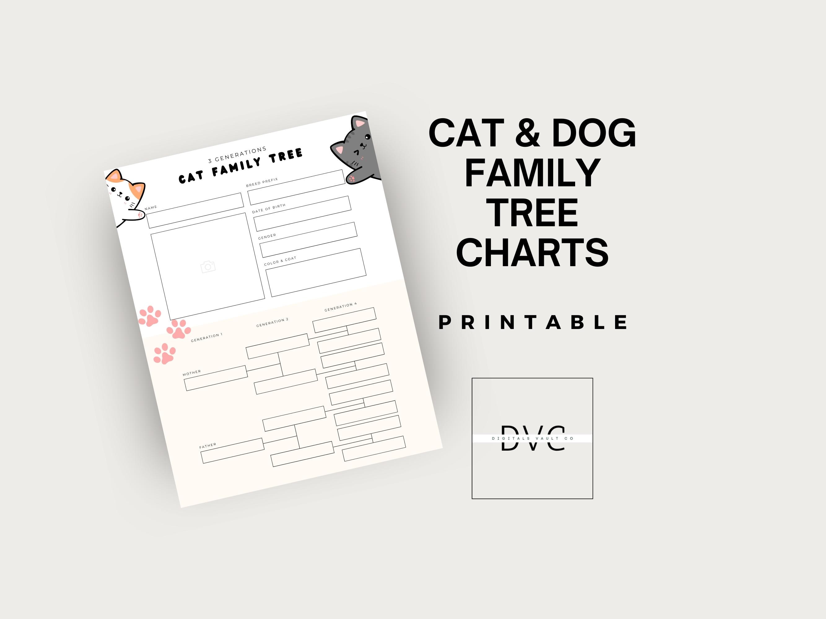 Pet Family Tree Chart PDF Printable Cute Pet Ancestry and Lineage ...