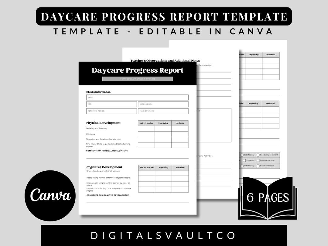 Daycare Progress Report Minimalist Editable Template | Ages 1-3 & 3-5 ...