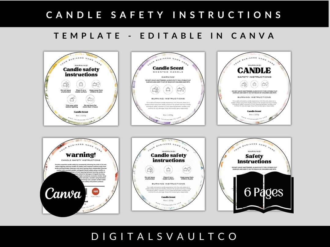 Candle Safety Instructions Template | Printable Candle Care Guide for ...