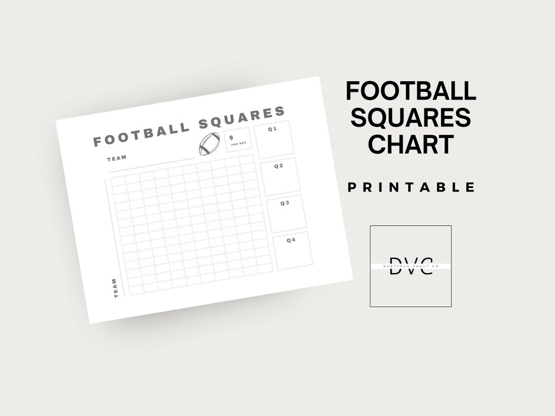 Football Squares Chart Printable | Super Bowl Grid | Big Game Pools ...