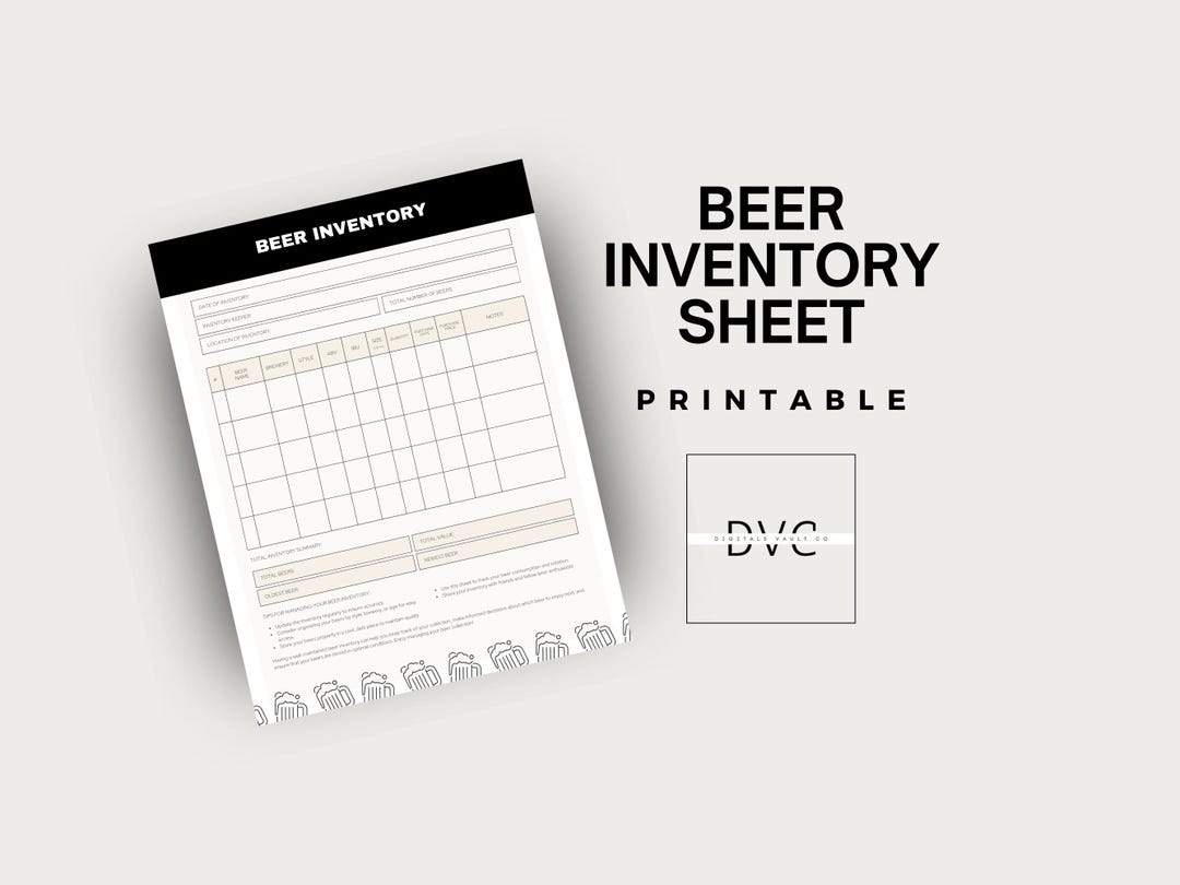 Beer Inventory Sheet Printable PDF | Minimalist Bar Stock Control | Pub ...