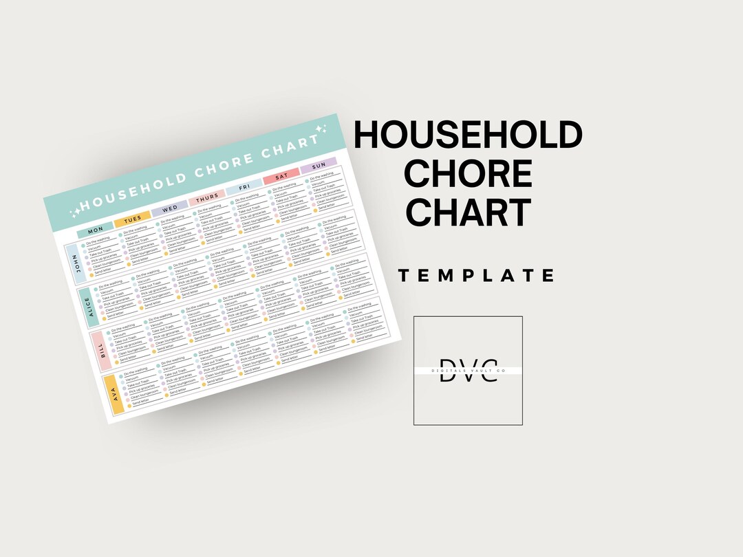 Household Chore Chart Template | Customizable Dorm Chore Organizer for ...