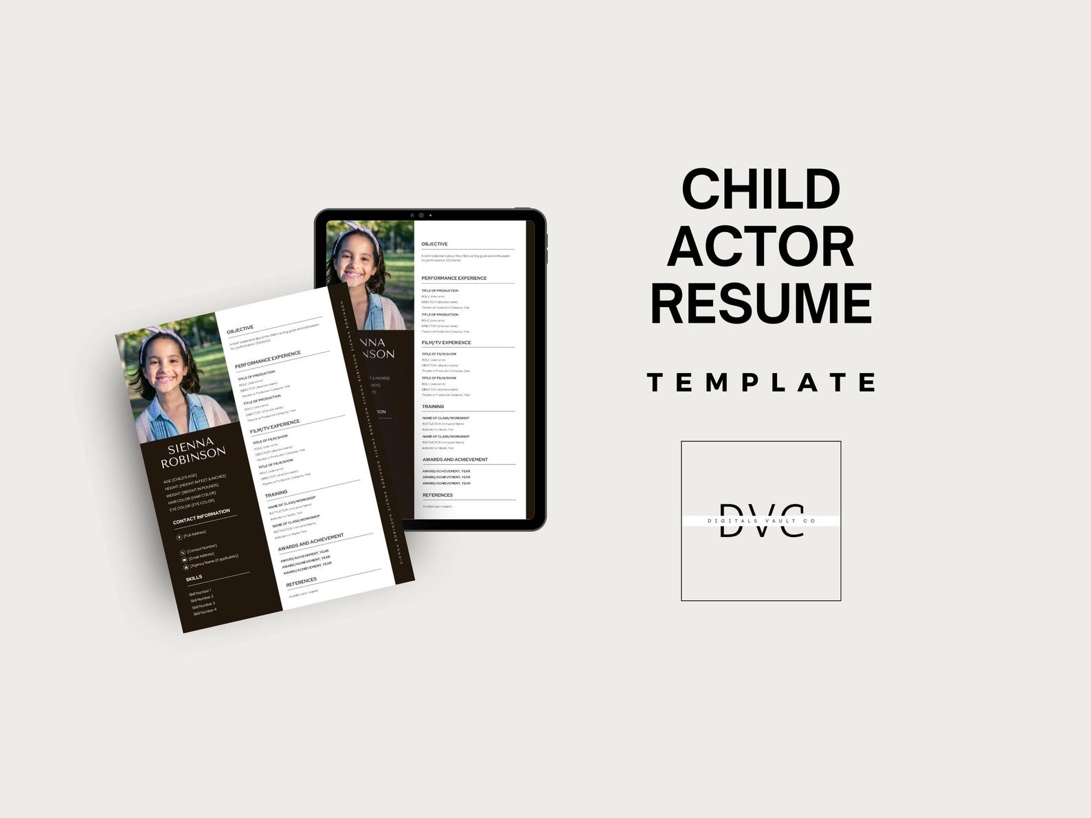 Child Actor CV Template Professional Kids Acting Resume Audition ...