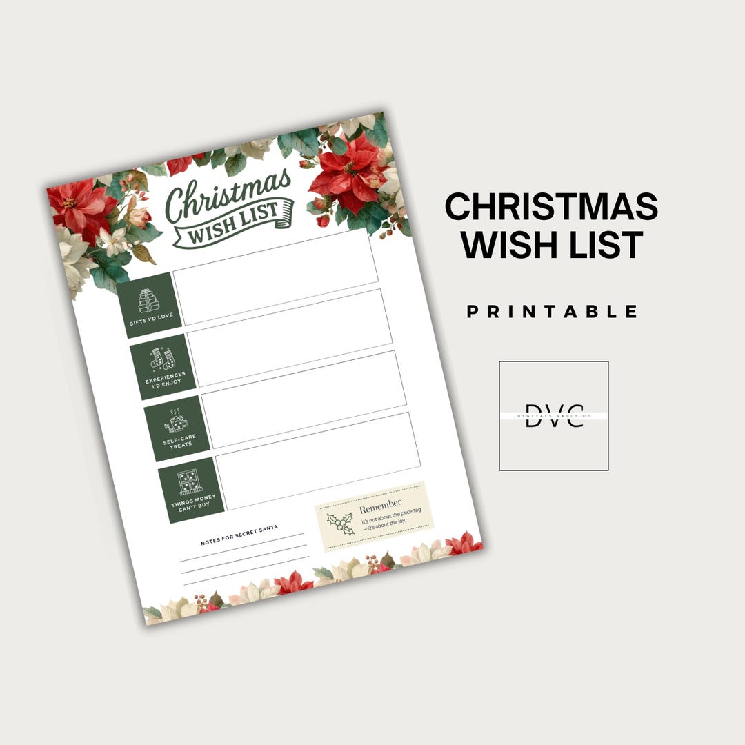 Christmas Gift Wish List PDF Printable Holiday Present Planning ...
