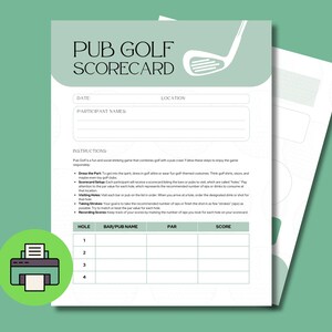Pub Golf Scorecard Minimalist Printable PDF | Drinking Game Scorecard ...