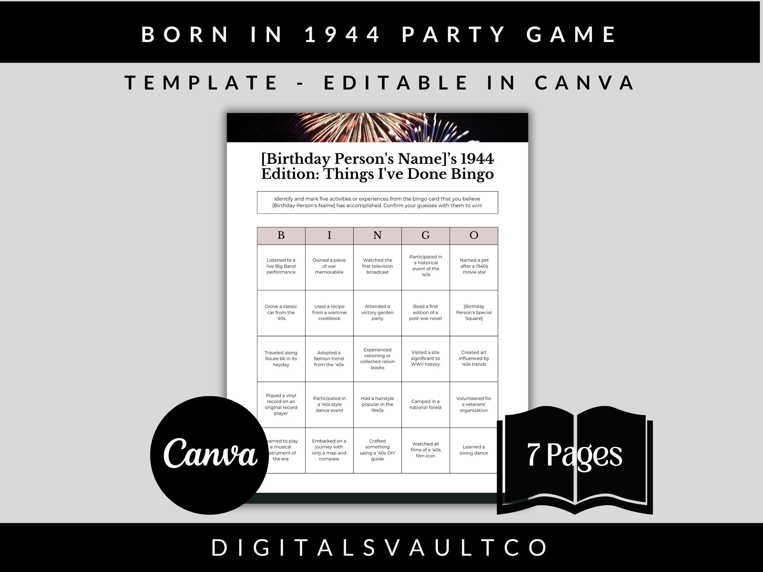 Born in 1944 Party Game Template | 1940s Trivia, Fun Facts and ...
