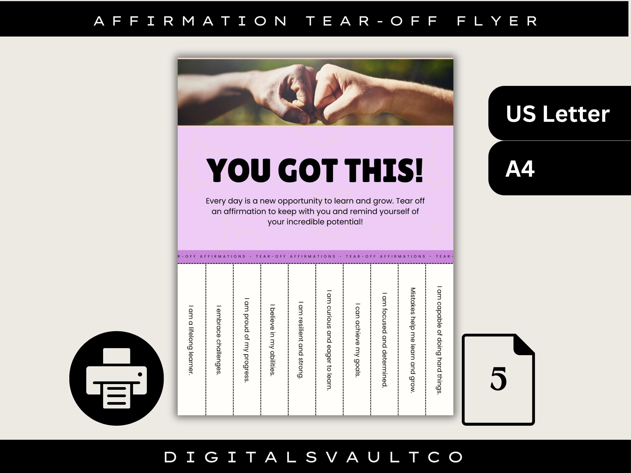 Affirmations Tear-off Flyer PDF Printable Positive Daily Affirmation ...