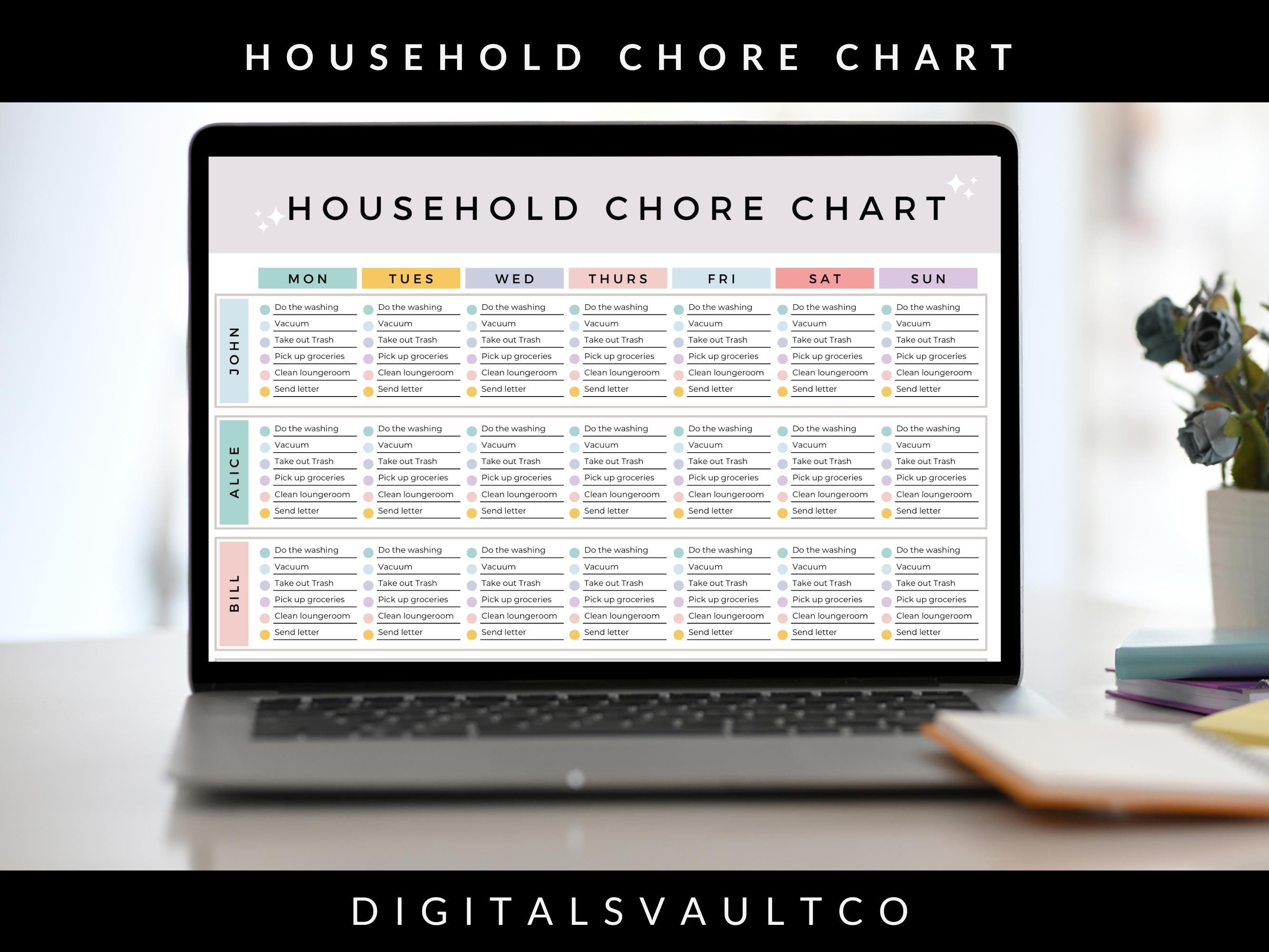 Household Chore Chart Customizable Template Dorm Chore Organizer for ...