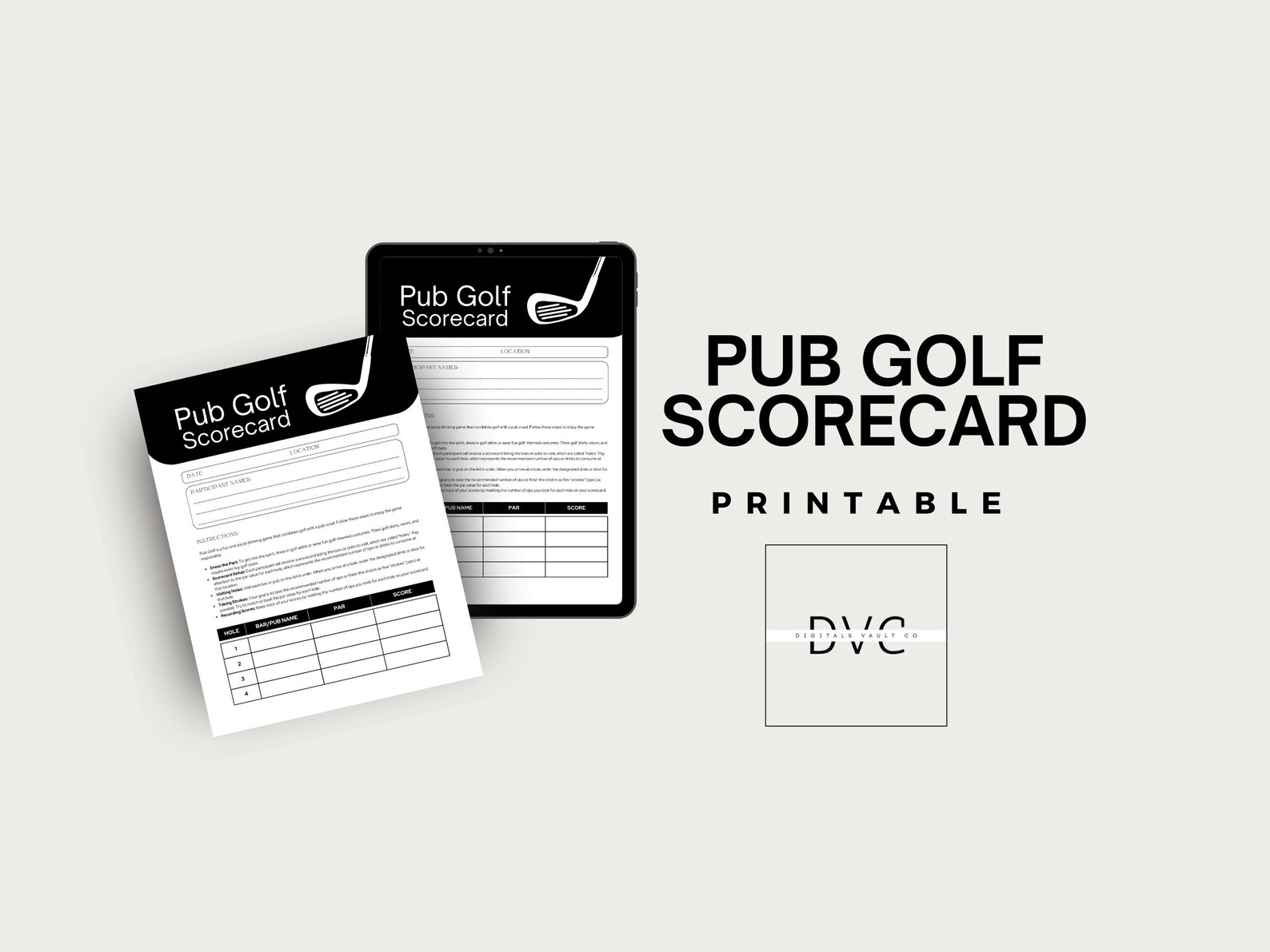 Pub Golf Scorecard: Minimalist Drinking Game Printable (PDF) - Etsy