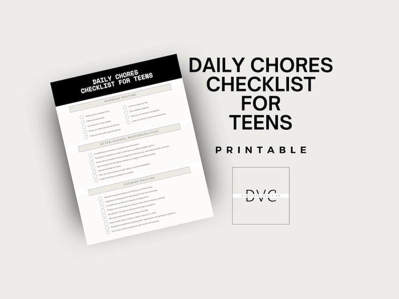 Daily Chore Checklist for Teens Printable Minimalist PDF | Teenager ...