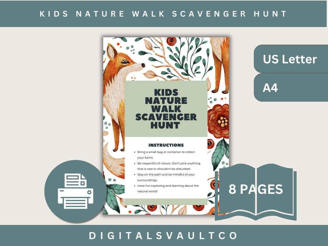 Kids Nature Walk Scavenger Hunt Guide Printable | Fun Outdoor Activity ...