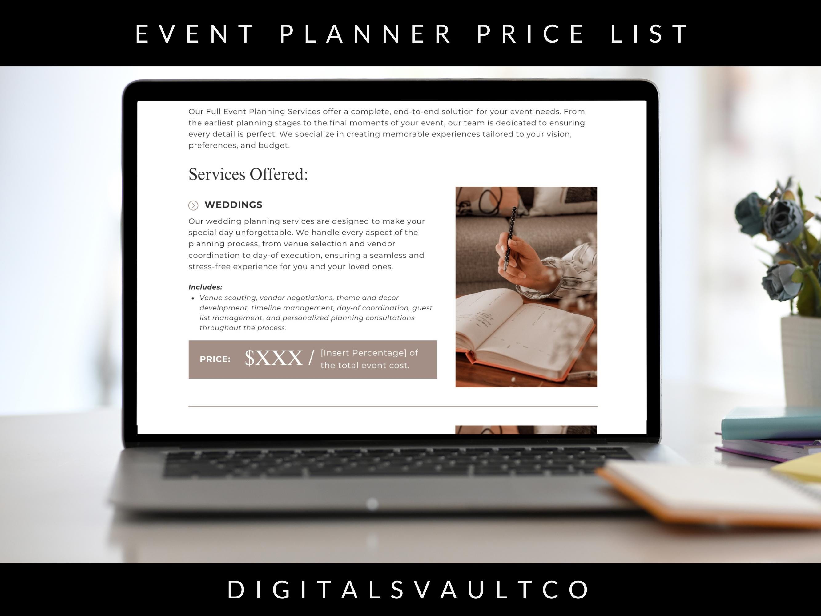 Events Planner Price List Template Customizable Event Planning Services ...