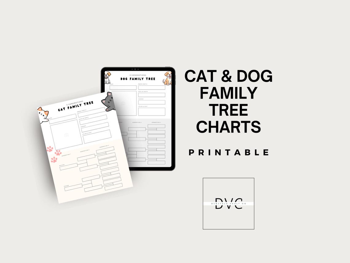 Pet Family Tree Chart PDF Printable Cute Pet Ancestry and Lineage ...