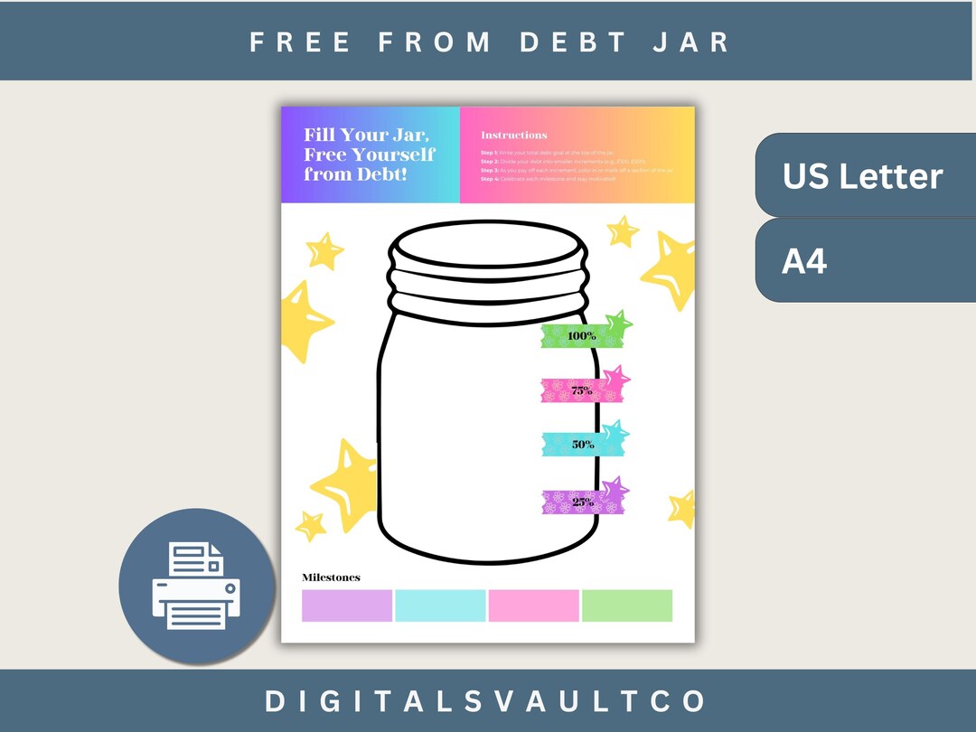 Free From Debt Jar Printable | Debt Payoff Goal Chart | Financial ...