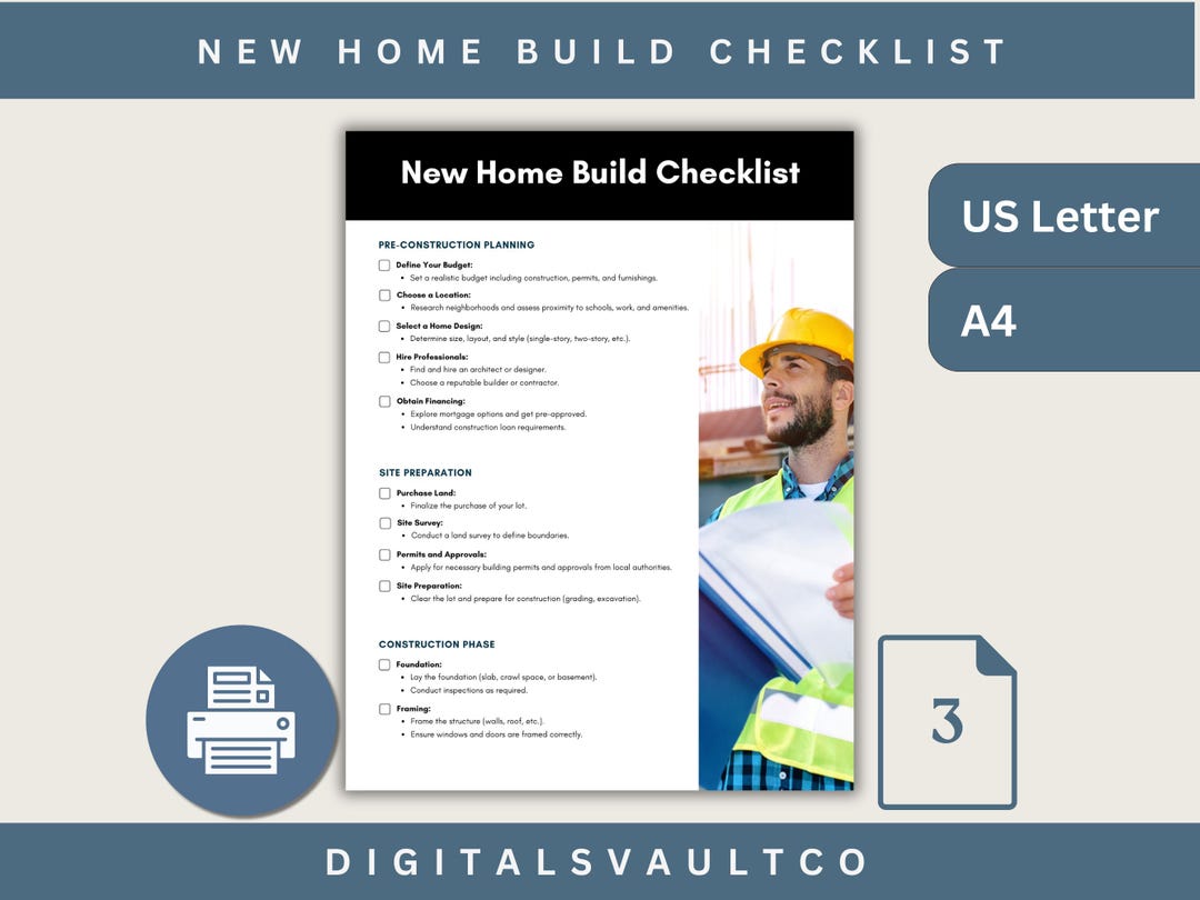 New Home Build Checklist Printable Home Construction Planner House ...