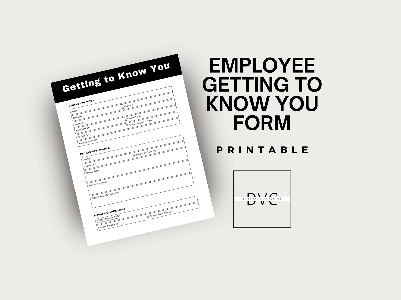Employee Getting to Know You Survey Printable PDF | New Members ...