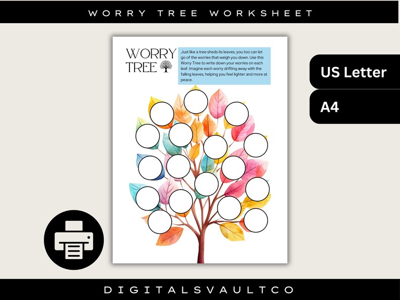 Worry Tree Worksheet Printable | Anxiety Management Tool | CBT ...