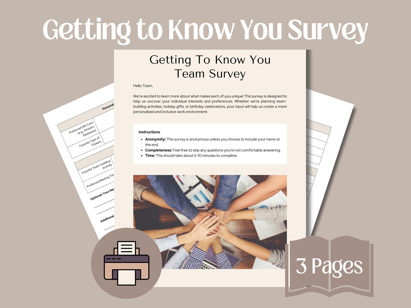 Getting to Know You Survey Minimalist Printable PDF New Members ...