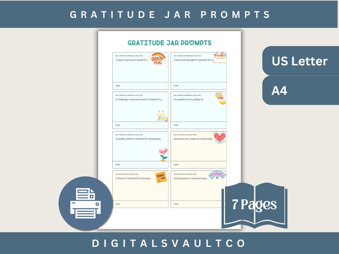 Gratitude Jar Prompts Printable | Daily Gratitude Practice ...