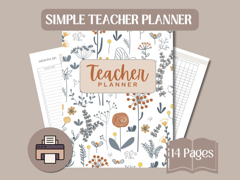 Teacher Planner Simple Printable Minimalist PDF Lesson Planning ...