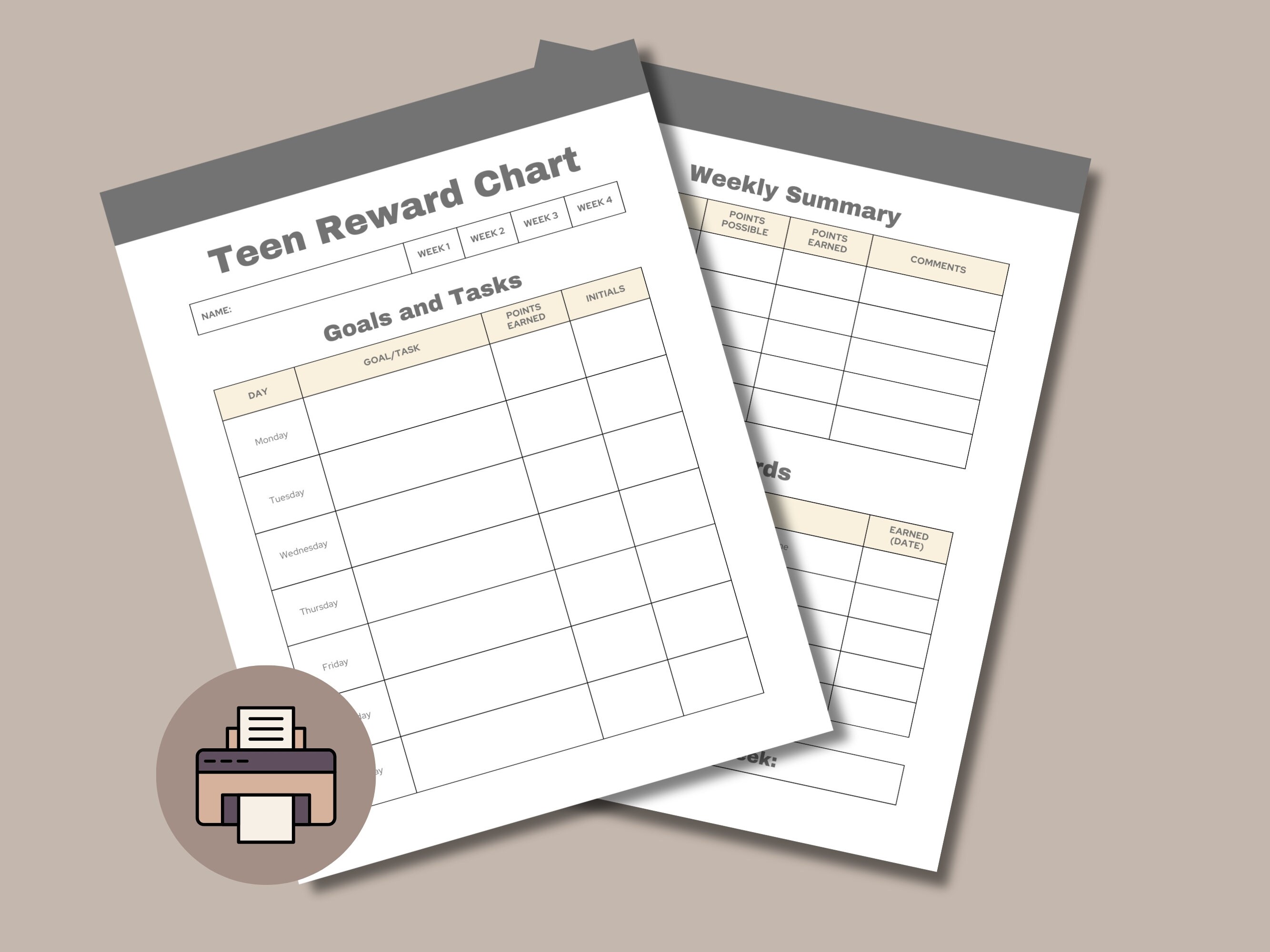 Reward Chart Guide & Kit for Teenager Minimalist Printable PDF | Teen ...