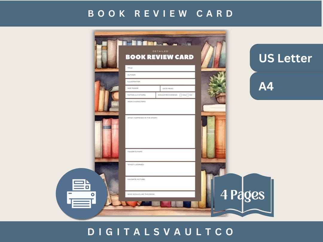 Book Review Card Printable PDF | Book Club Reading Tracker | Reader ...