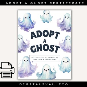 Adopt A Ghost Certificate PDF Cute Halloween Adoption Printable Fun ...