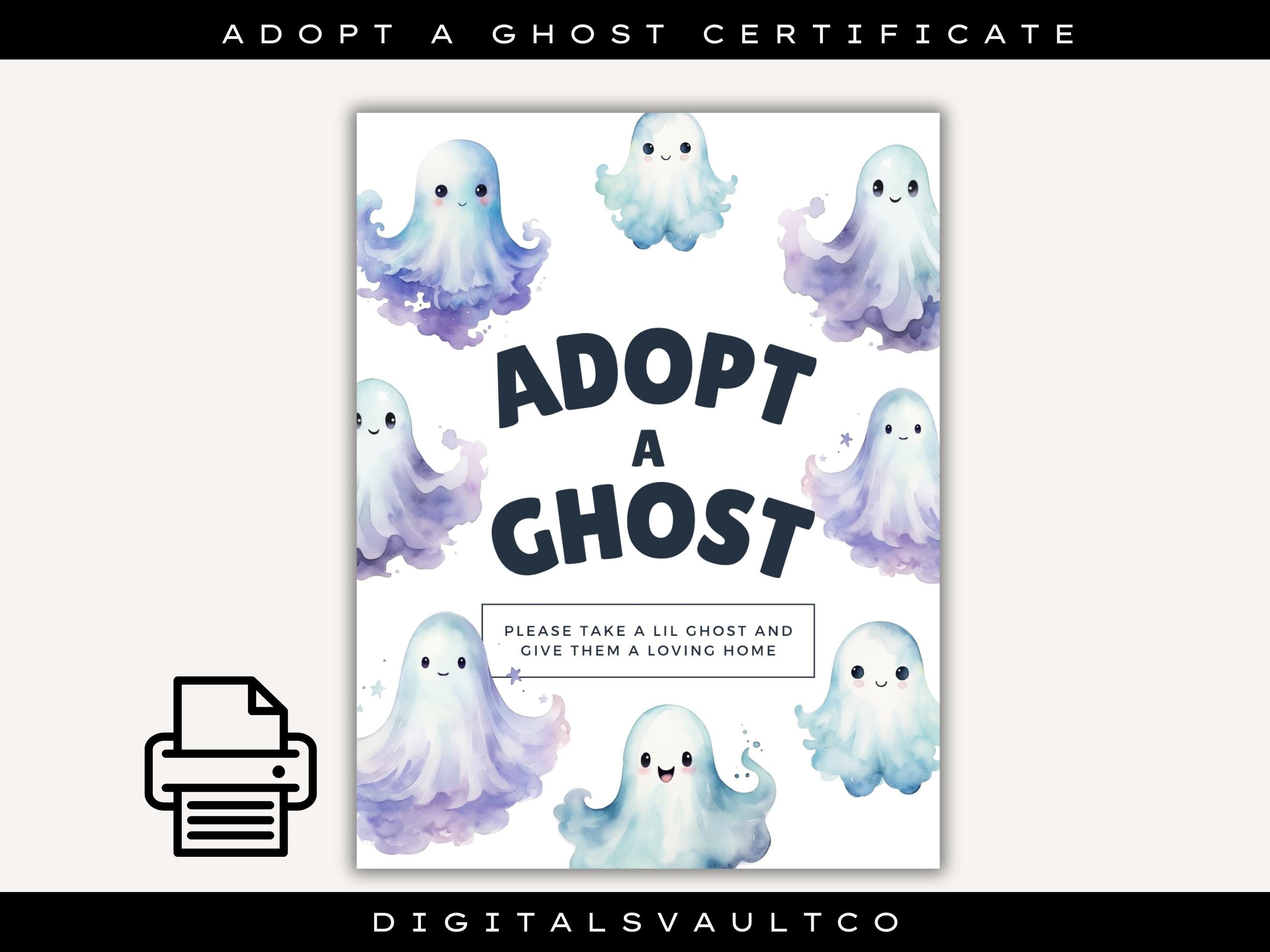 Adopt A Ghost Certificate PDF Cute Halloween Adoption Printable Fun ...