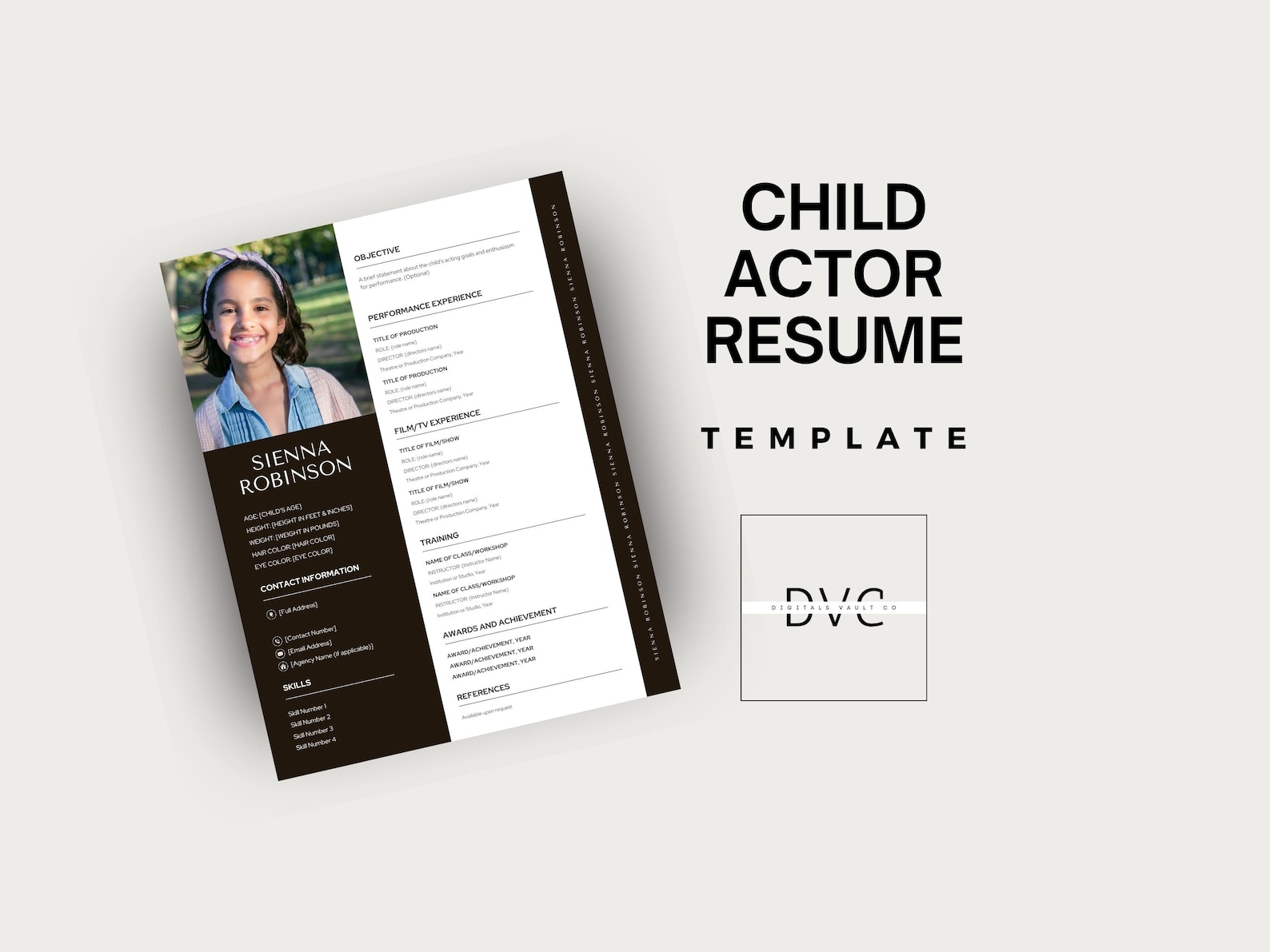 Child Actor CV Template Professional Kids Acting Resume Audition ...