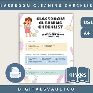 Classroom Cleaning Checklist Printable | Daily, Weekly, Monthly Tasks ...