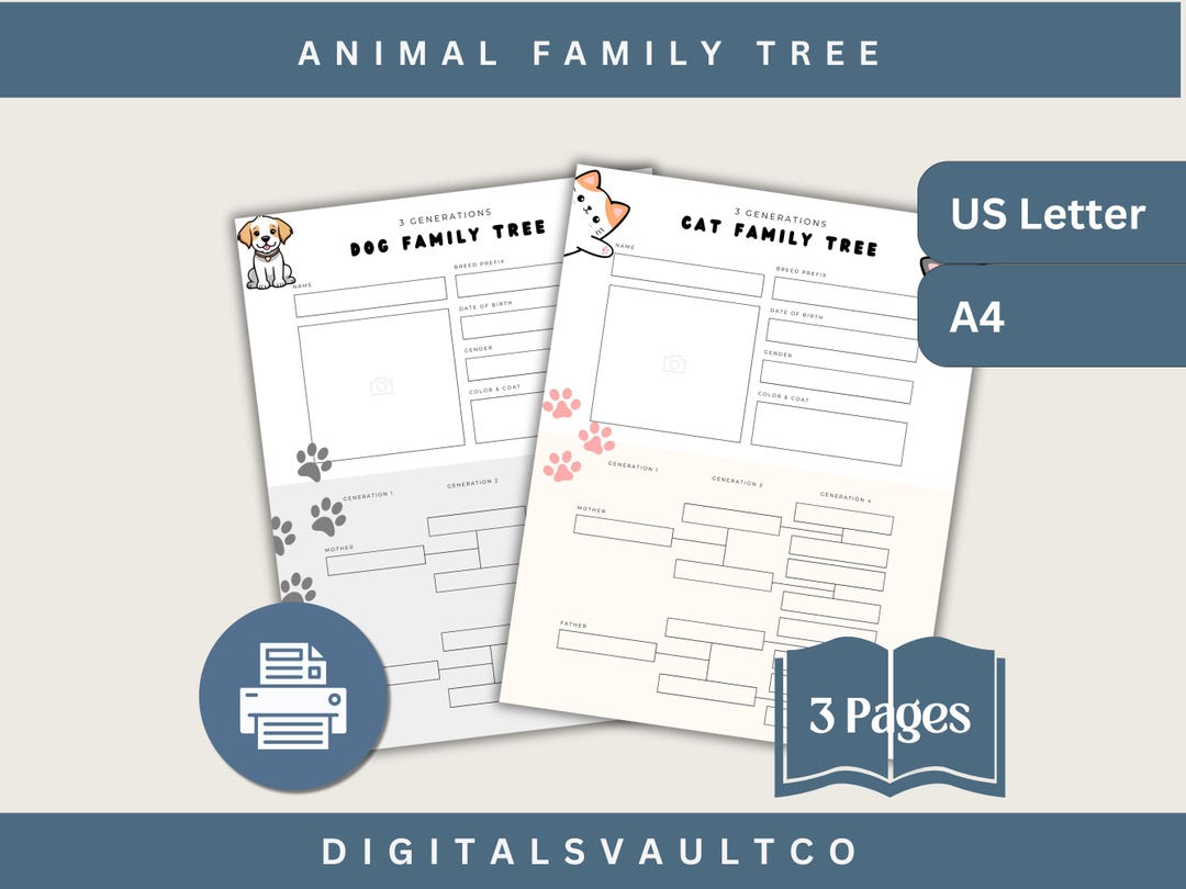 Animal Family Tree Chart Printable | Three-generations Pet Lineage ...