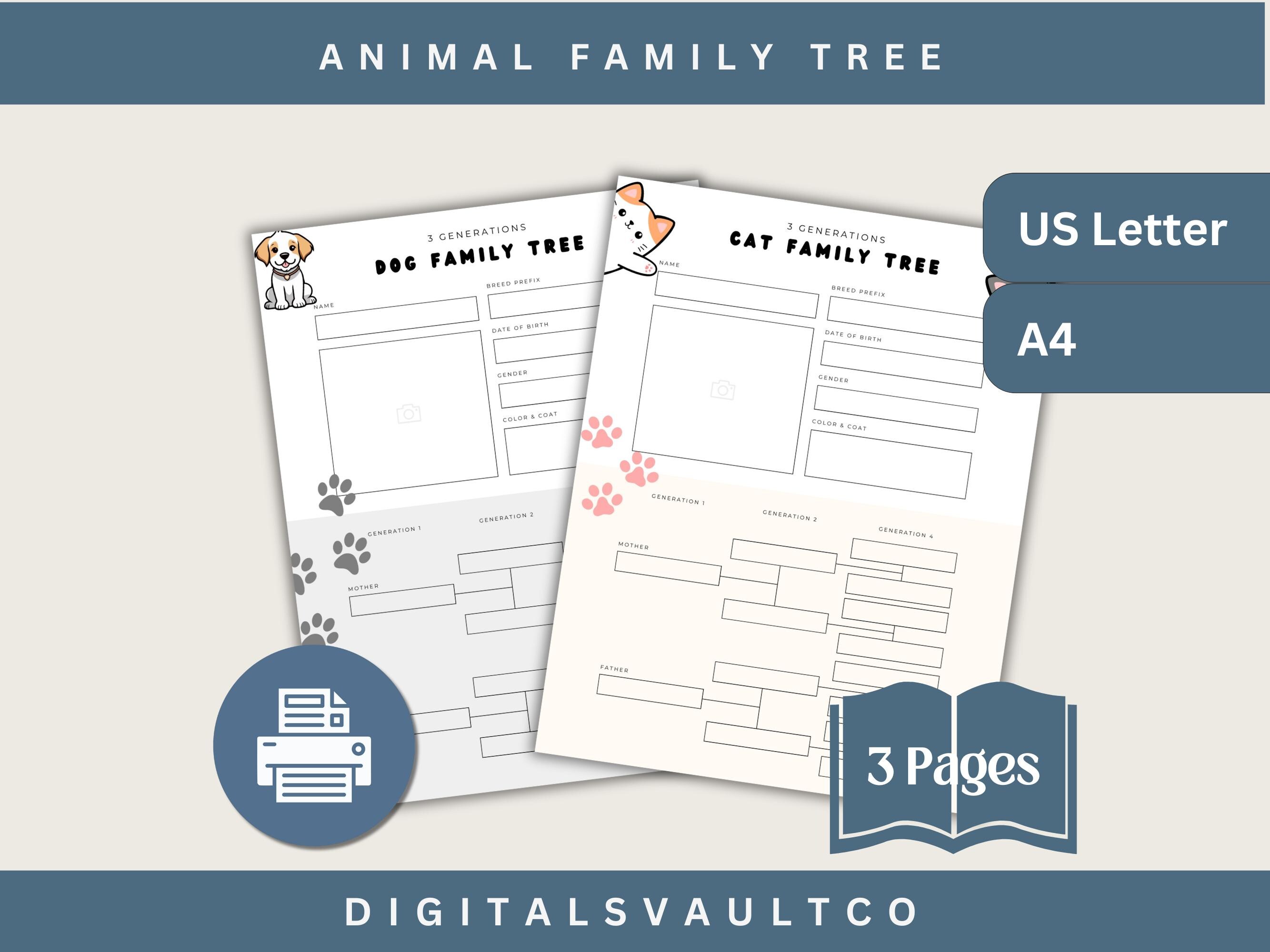 Animal Family Tree Chart Printable Three-generations Pet Lineage ...