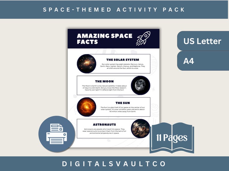 Space-themed Kids Activity Pack | Printable Coloring Pages, Puzzles and ...