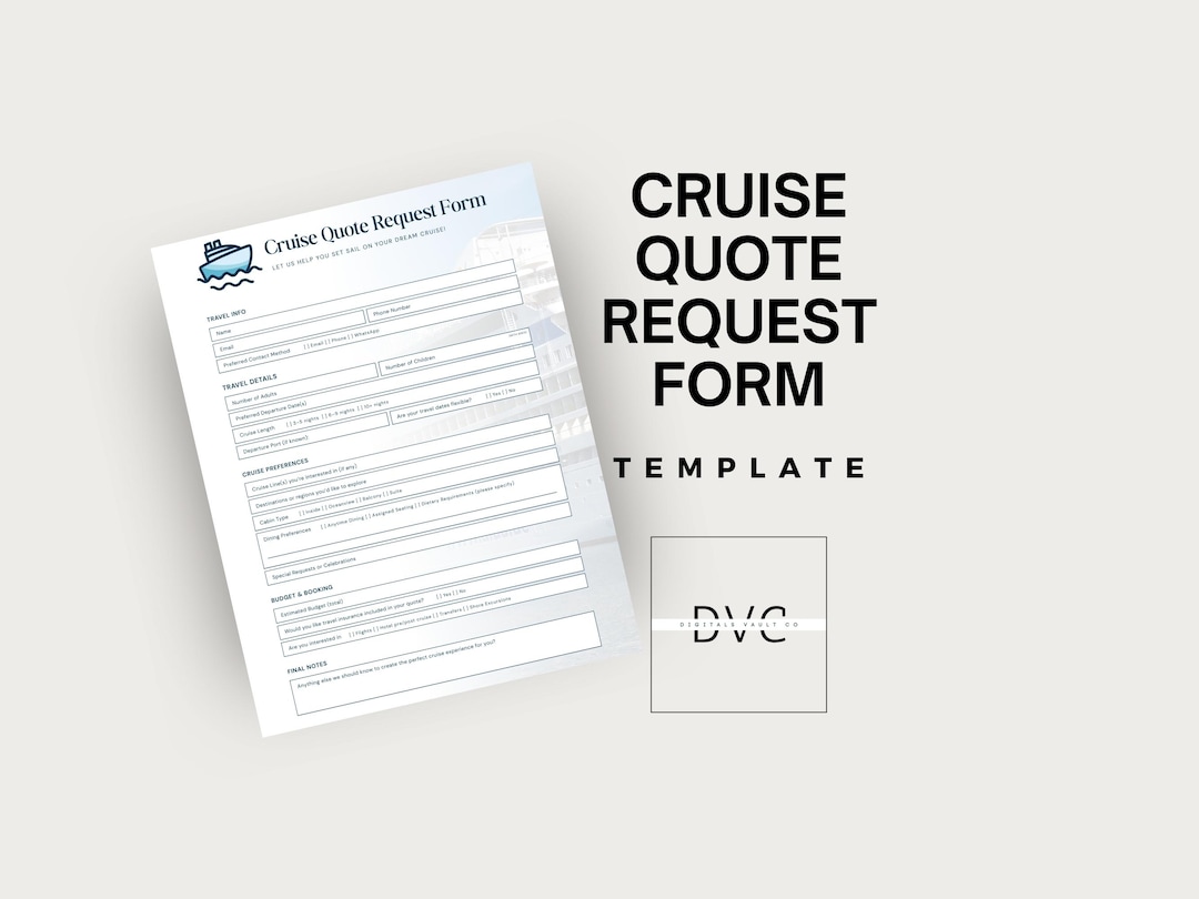 Cruise Quote Request Form Template Travel Agent Client Intake Sheet ...