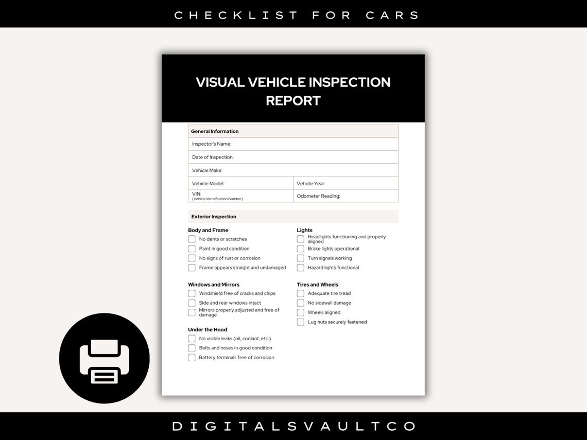 Car Checklists Printable PDF | Vehicle Inspection Guide | Motor ...