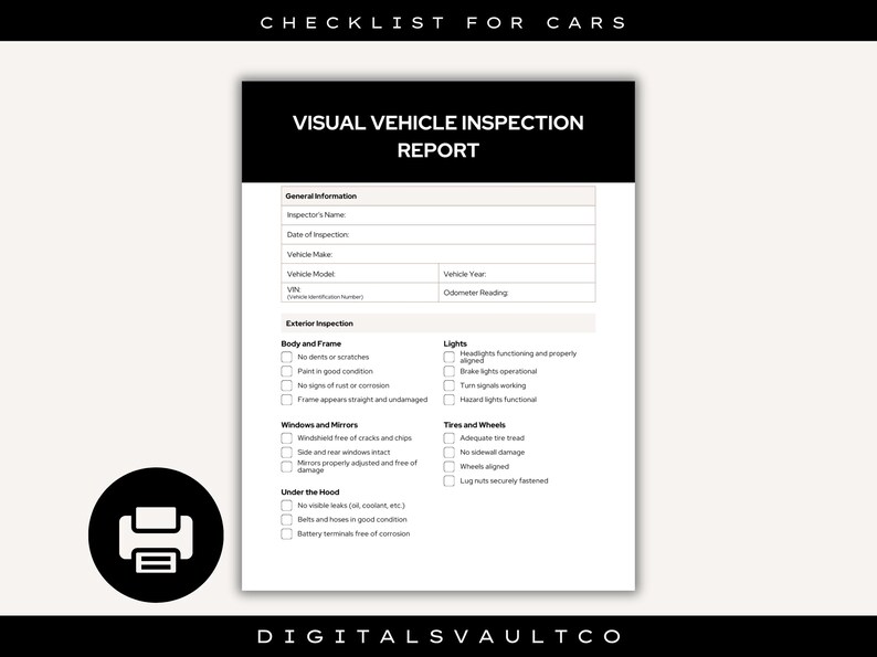 Car Checklists Printable PDF | Vehicle Inspection Guide | Motor ...
