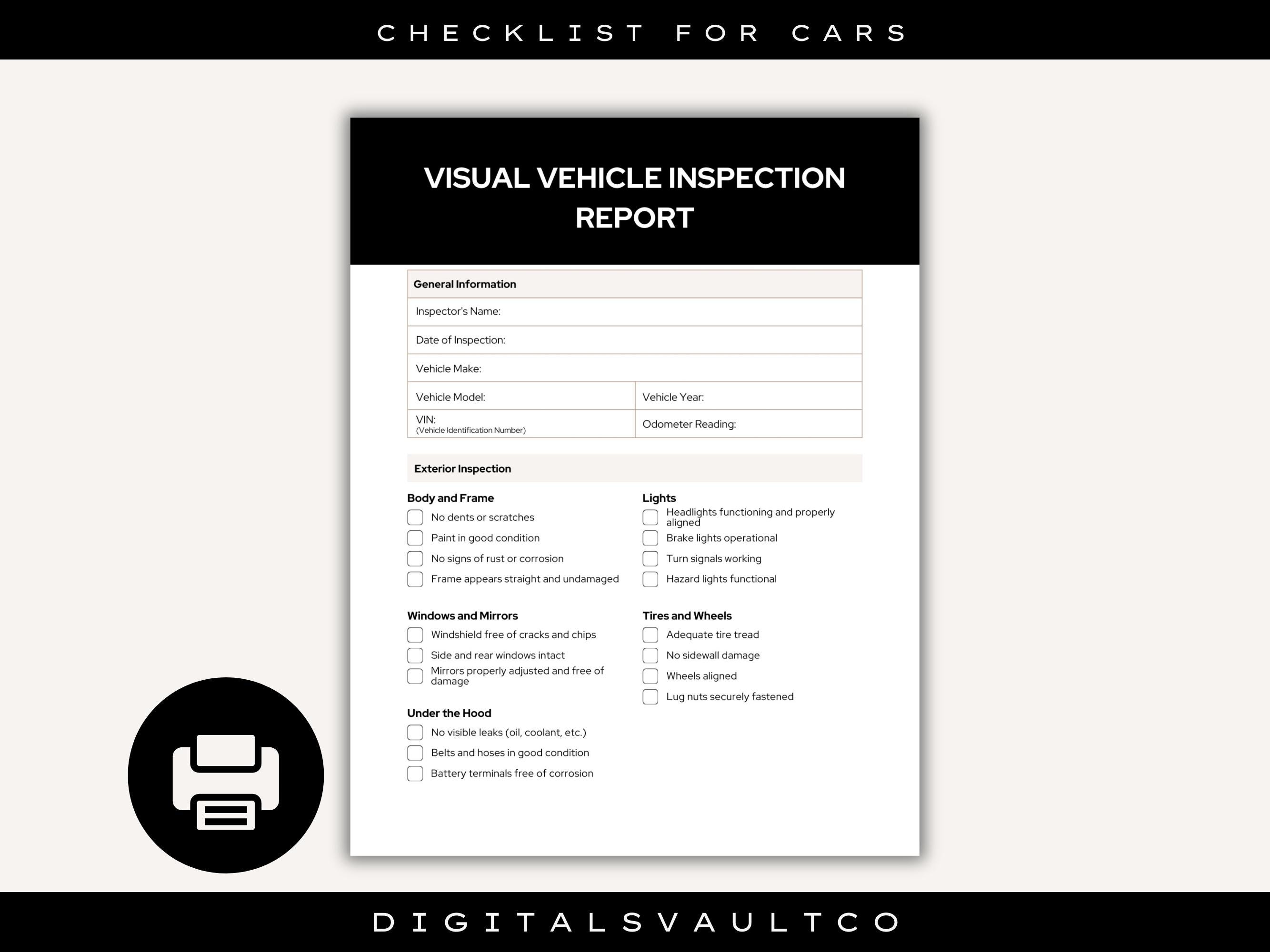 Car Checklists Printable PDF | Vehicle Inspection Guide | Motor ...