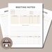 Meeting Notes Template Minimalist Printable PDF Conference Minutes ...