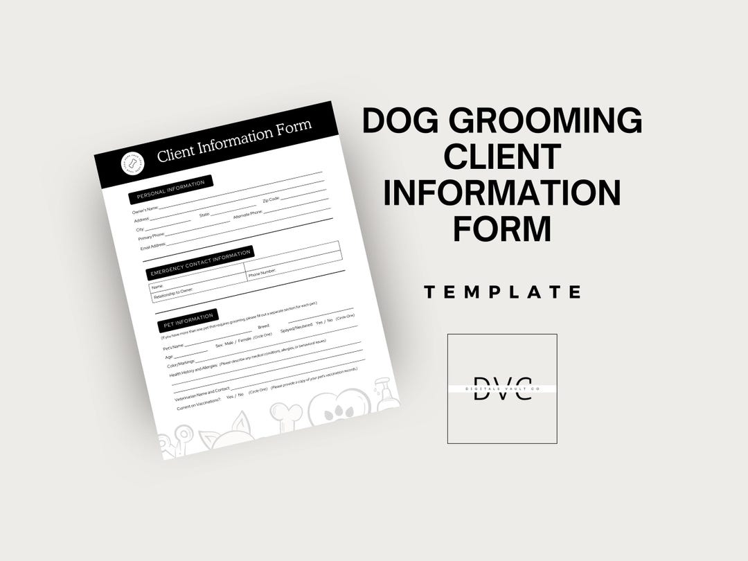 Dog-grooming Client Information Forms Template Editable Pet Grooming ...
