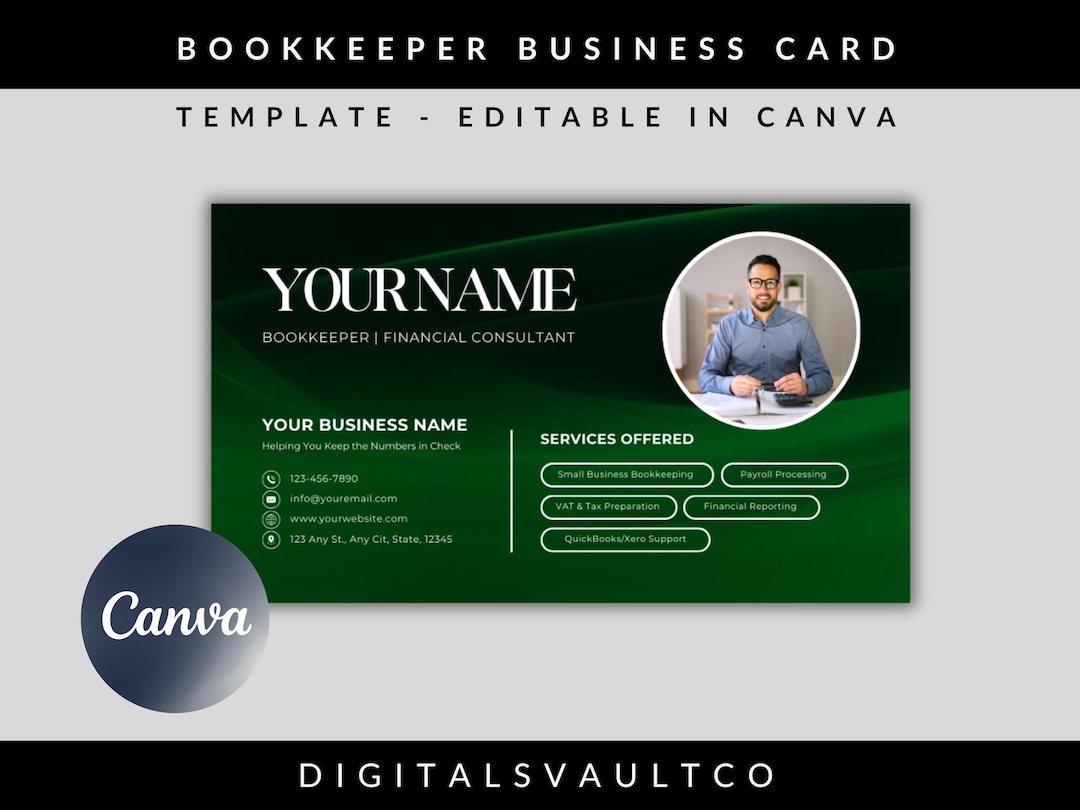 Bookkeeper Business Card Template | Editable Accounting Business Card ...